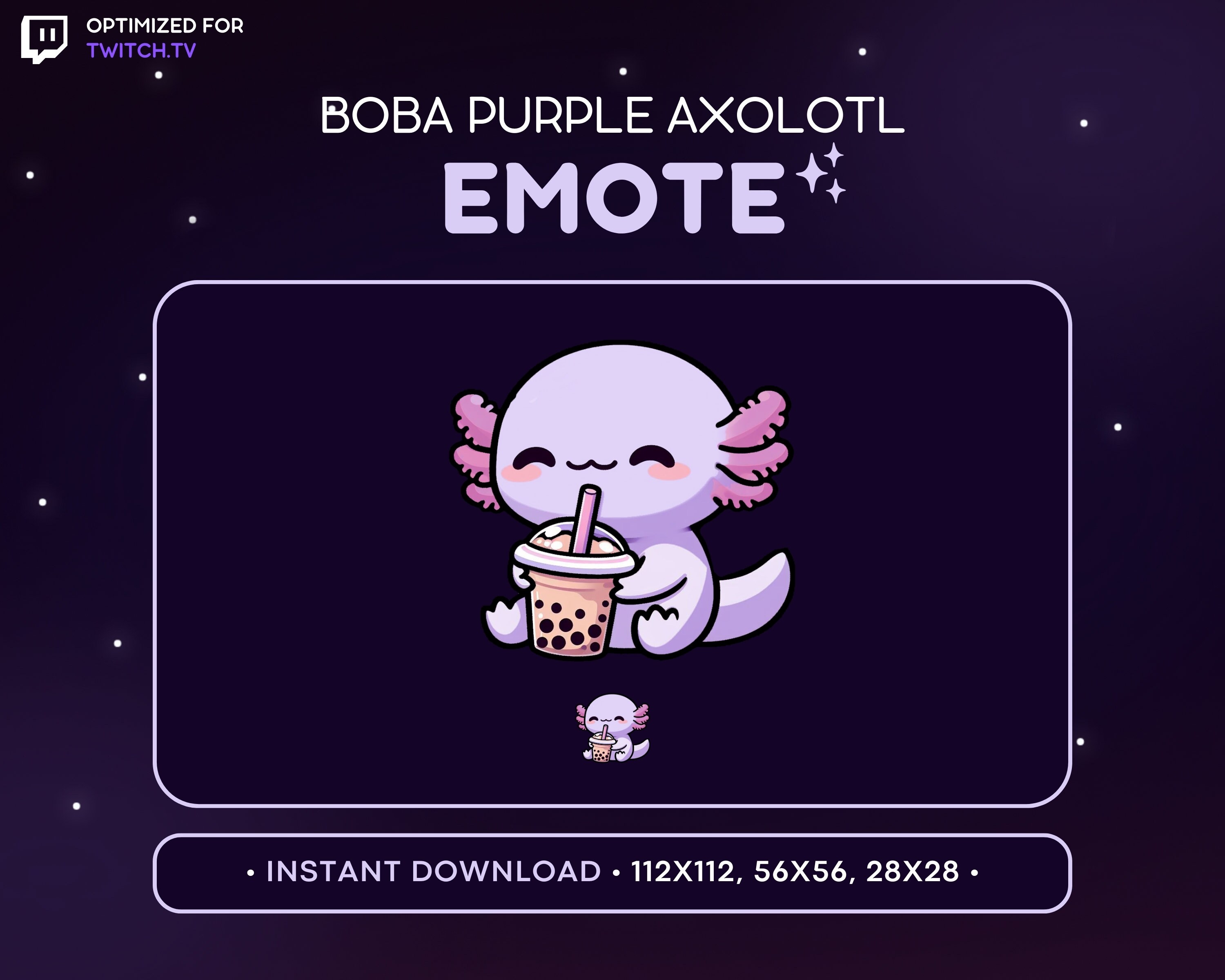 Cute Axolotl Twitch Emote Boba Tea Bubble Tea Purple Axolotl Emote, Axolotl Discord Emote ...