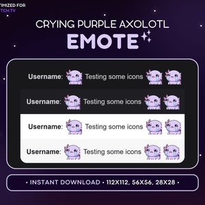 Cute Axolotl Twitch Emote - Crying Purple Axolotl Emote, Axolotl ...