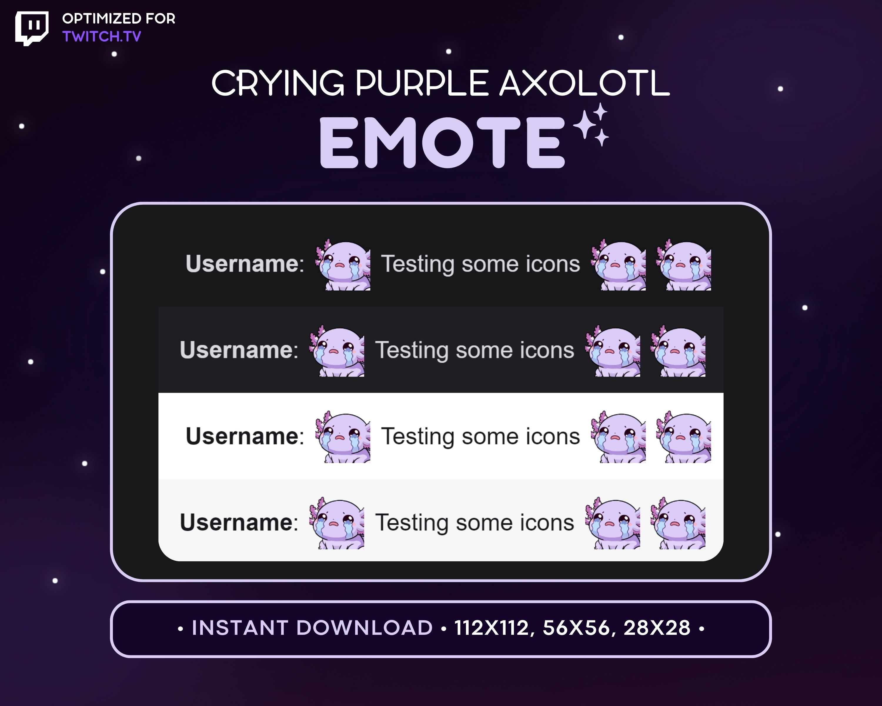 Cute Axolotl Twitch Emote - Crying Purple Axolotl Emote, Axolotl ...