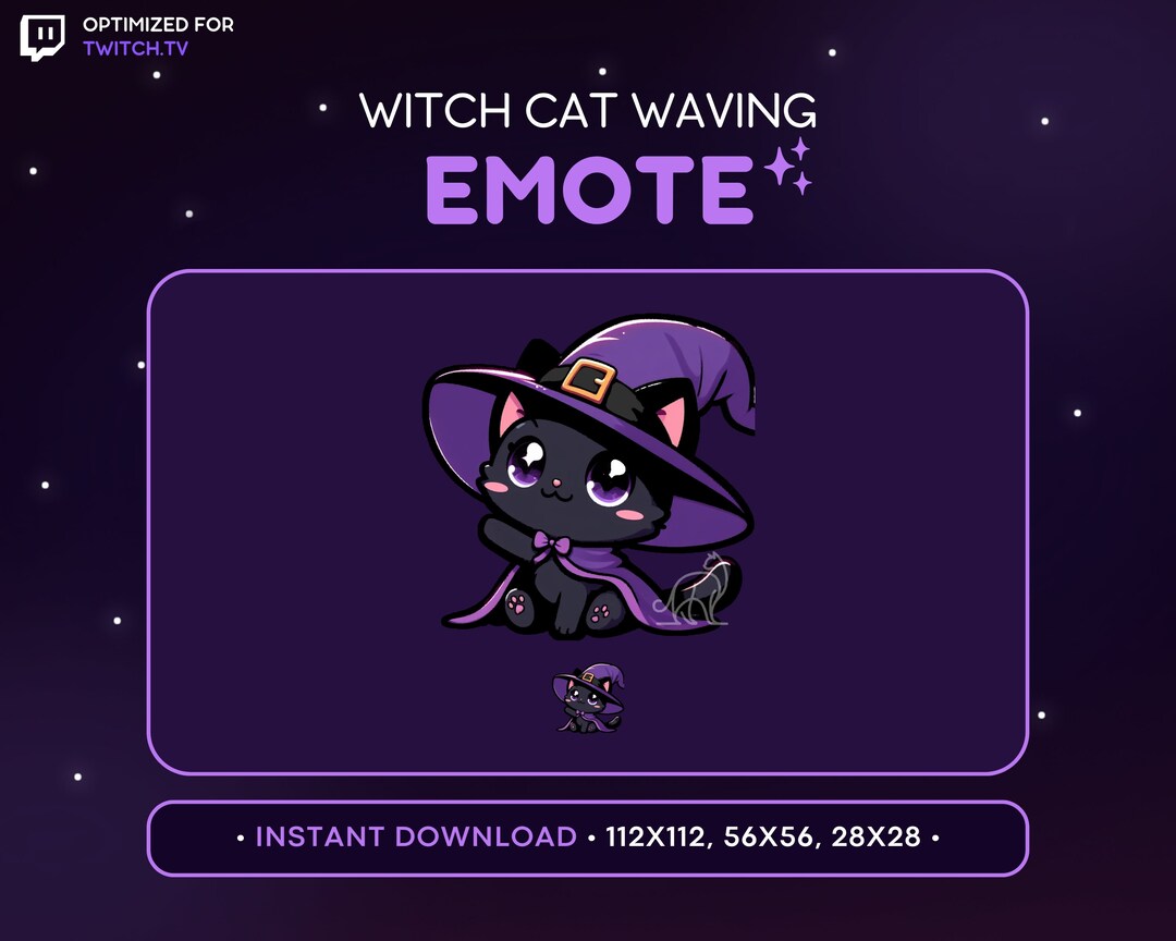 Cute Witch Black Cat Twitch Emote - Witch Cat Wave Emote, Cat Discord ...