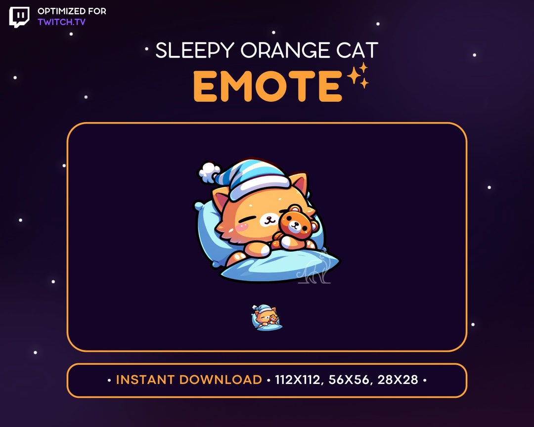 Sleepy Cat Twitch Emote - Cute Orange Cat Emote, Hugging Teddy Bear ...