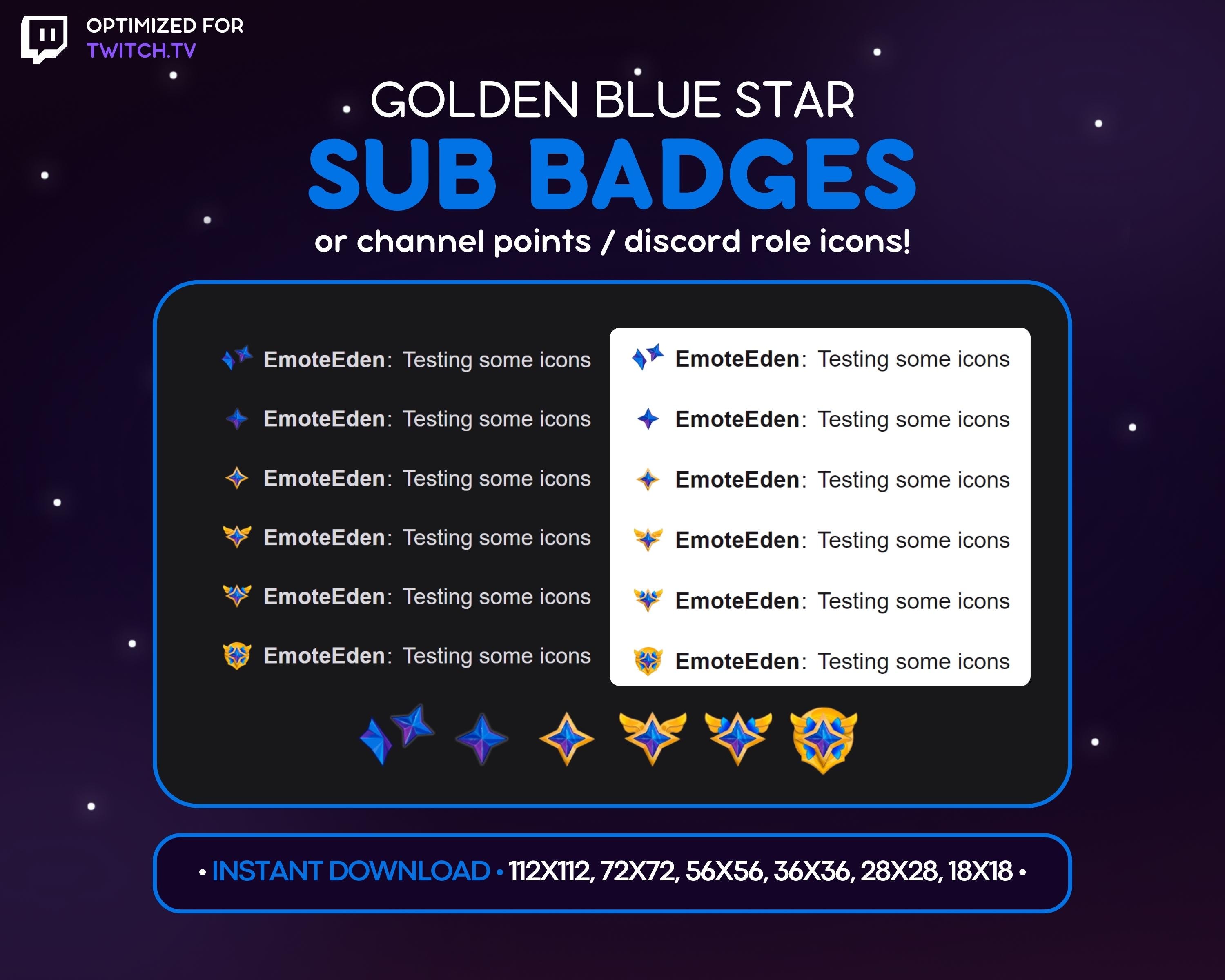 Star Twitch Sub Badges - Blue Medal Discord Role Badge, Channel Point ...