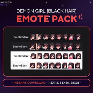 Demon Girl Twitch Emote Pack 8x - Black Hair Evil Succubus Girl, Kawaii ...