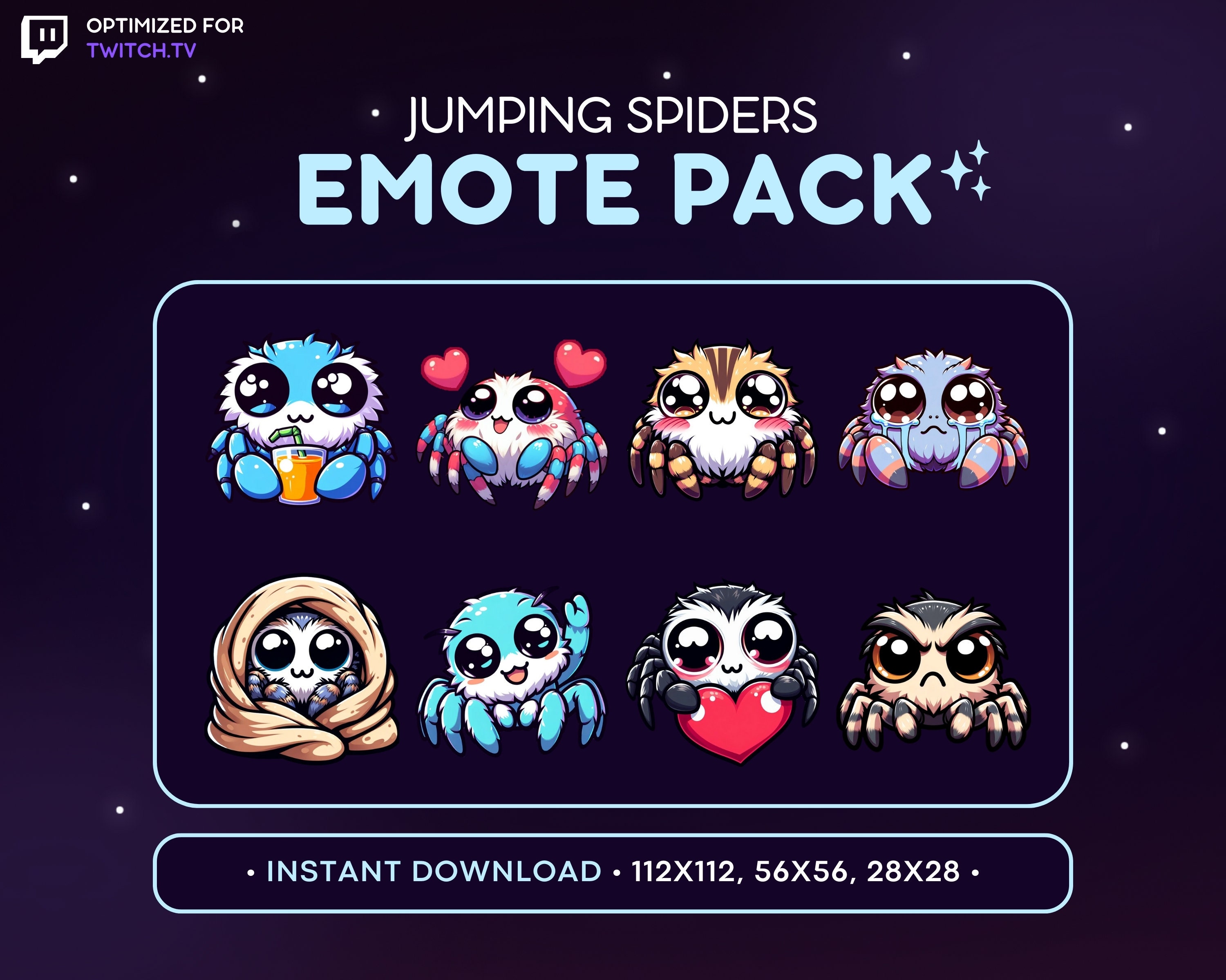 Jumping Spider Twitch Emote Pack 8x - Spider Discord Emoji, Sticker ...