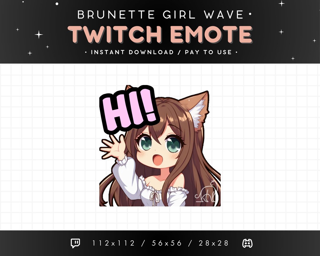 Brown Hair Chibi Girl Twitch Emote, Cat Girl Wave, Kawaii Anime Emote ...