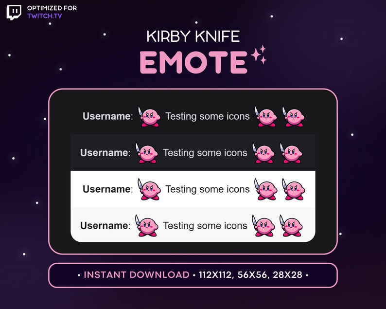 Cute Kirby Twitch Emote - Knife Kirby Emote, Streaming Assets, Kirby ...