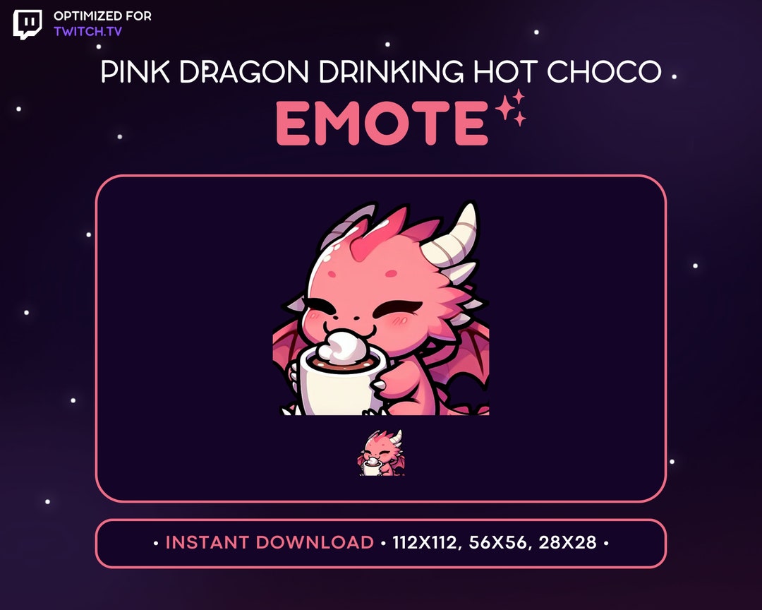 Pink Dragon Twitch Emote - Hot Chocolate Dragon Emote, Dragon Discord ...