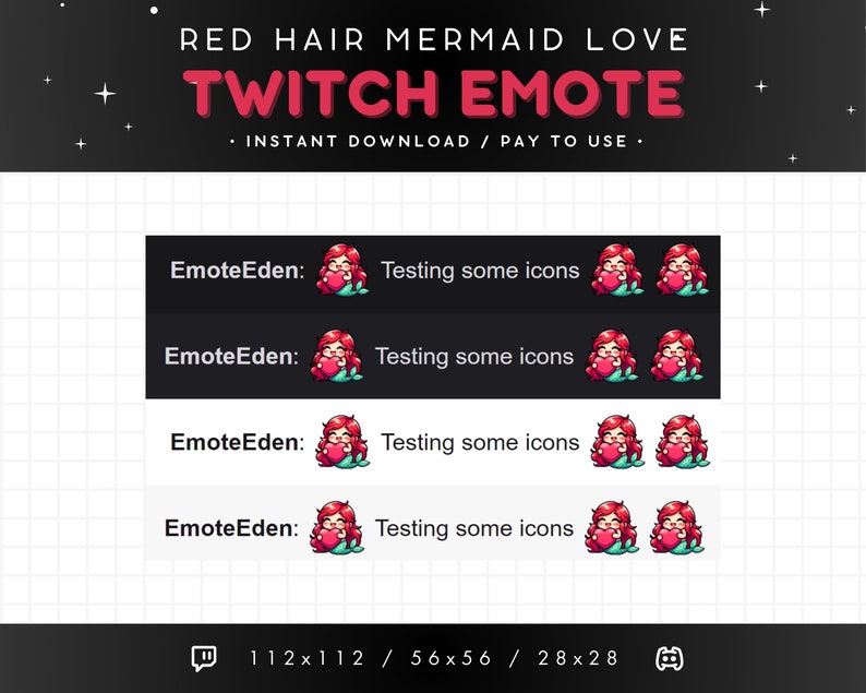 Red Hair Mermaid Twitch Emote Magical Chibi Girl, Kawaii Anime Emote ...