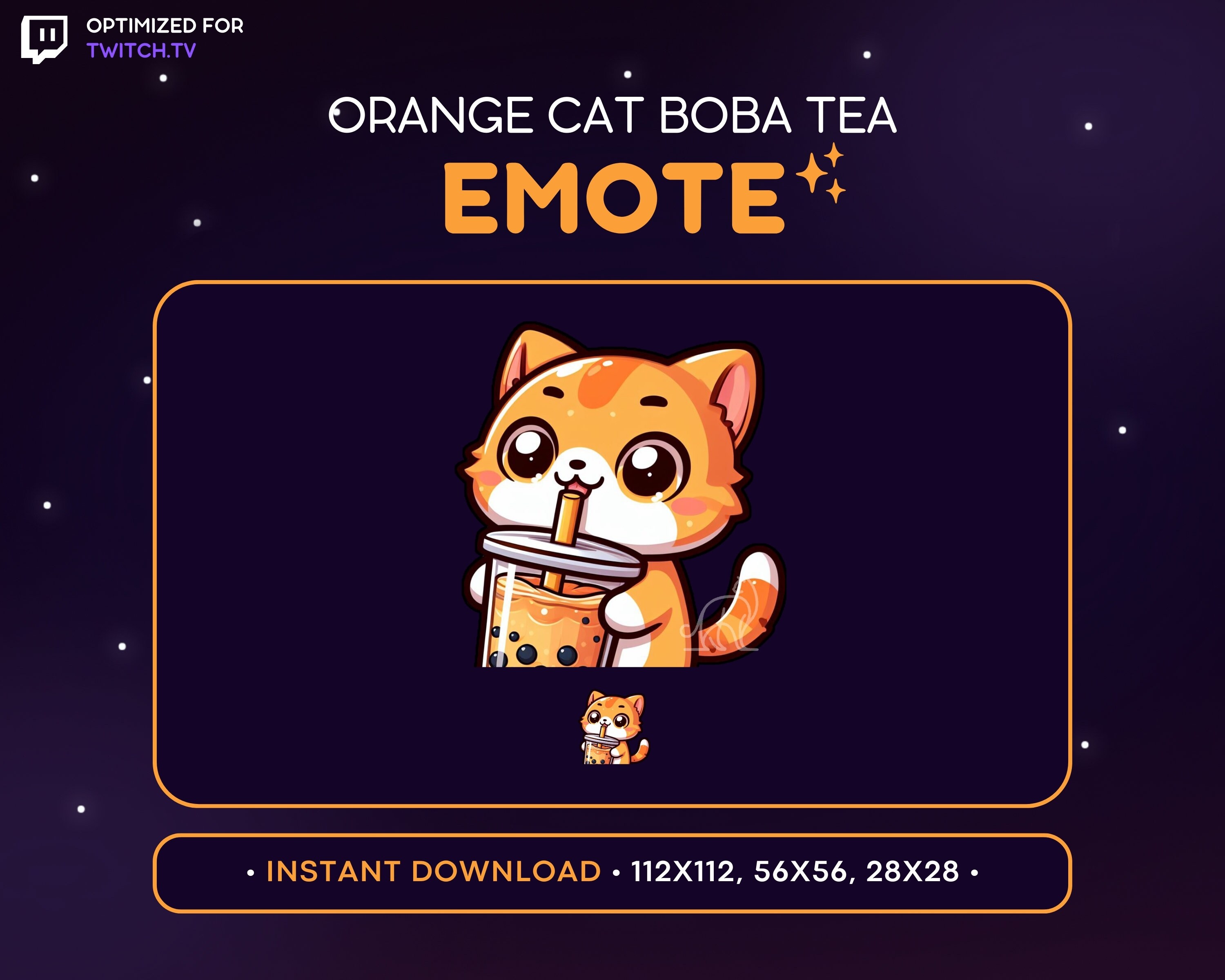 Cute Orange Cat Twitch Emote Boba Tea Cat Emote, Bubble Tea Cat Discord ...