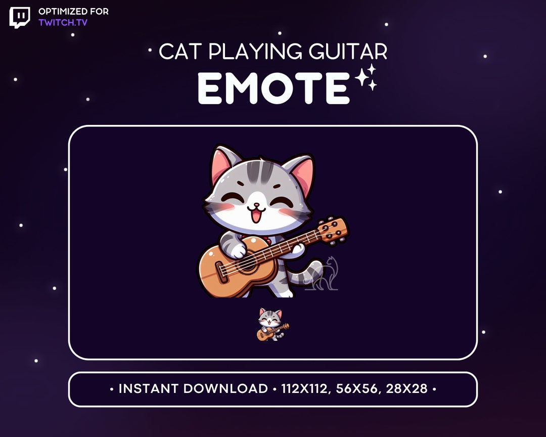 Cute Cat Twitch Emote - Guitar Cat Emote, Cat Discord Emote, Gaming ...