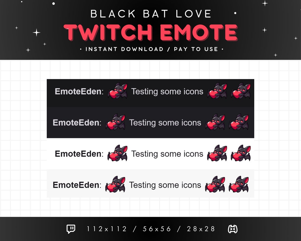 Cute Bat Twitch Emote Love Heart Bat Emote, Bat Discord Emote, Gaming ...