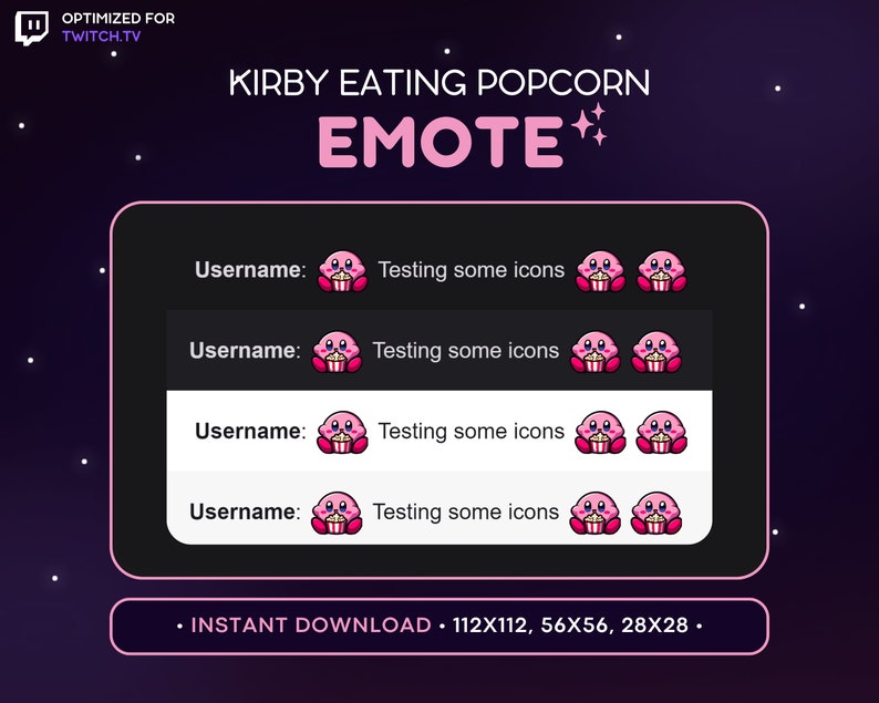 Cute Kirby Twitch Emote - Popcorn Kirby Emote, Streaming Assets, Kirby ...