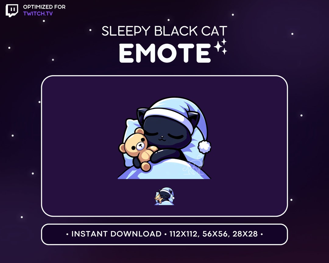 Sleepy Cat Twitch Emote - Cute Black Cat Emote, Hugging Teddy Bear, Cat ...
