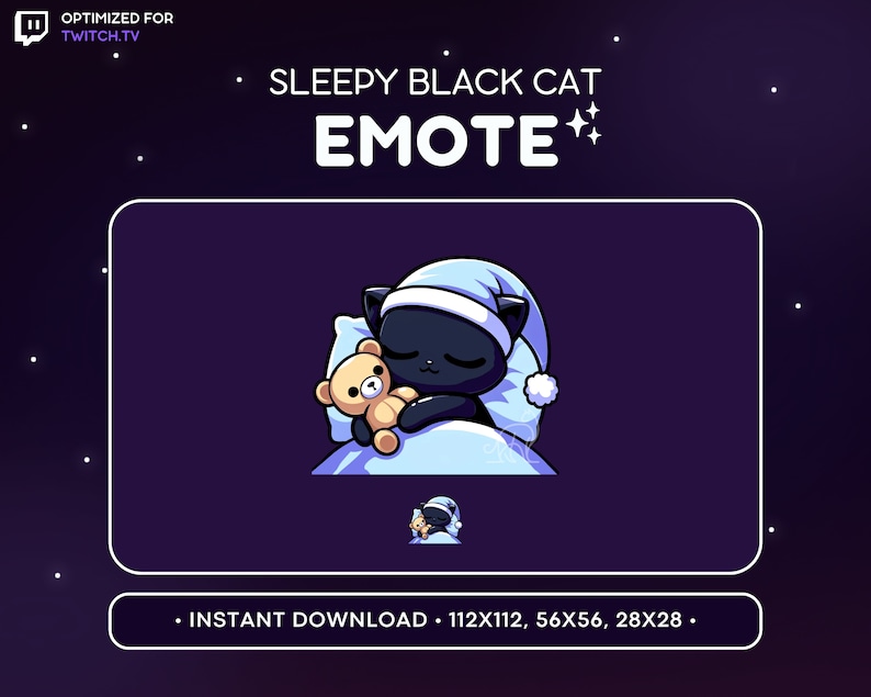 Sleepy Cat Twitch Emote - Cute Black Cat Emote, Hugging Teddy Bear, Cat ...