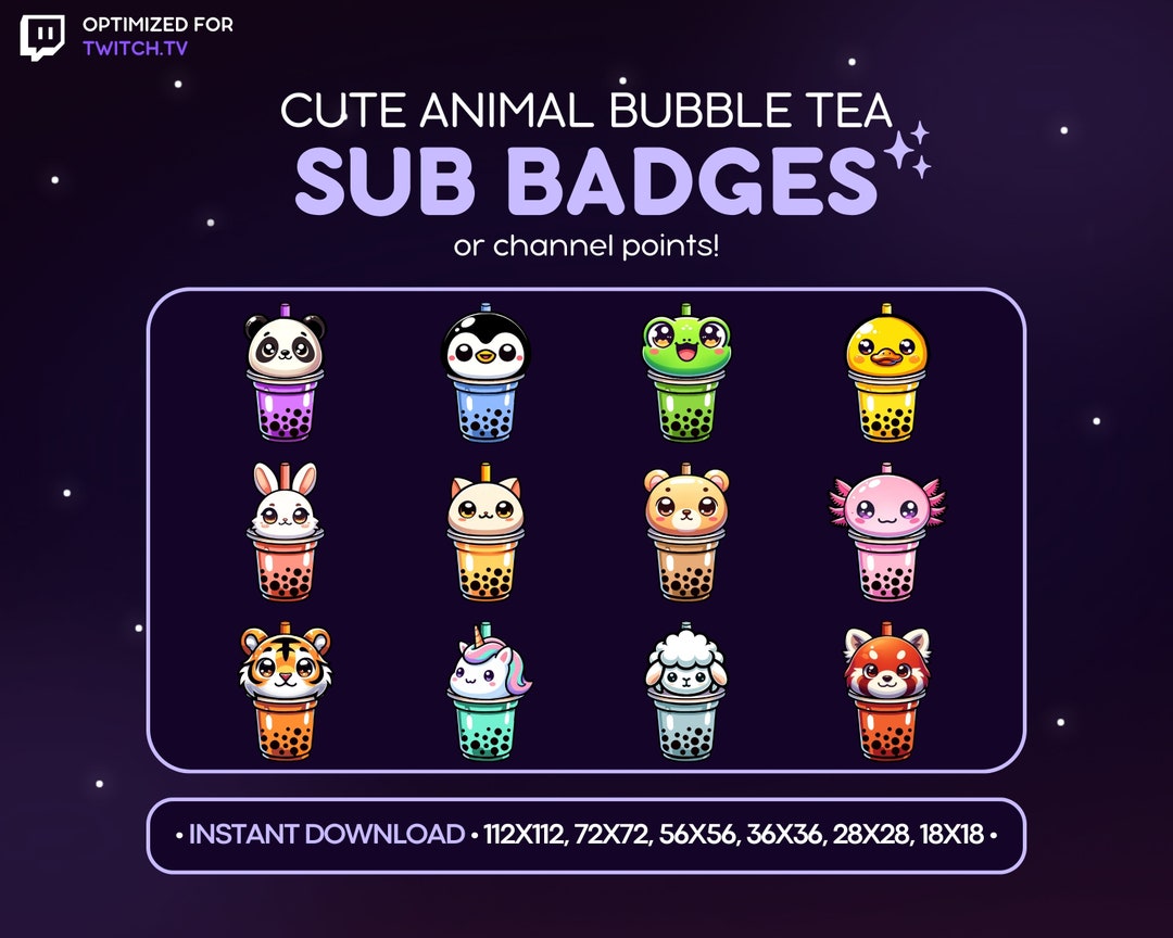 Animal Boba Tea Twitch Sub Badges - Bubble Tea Discord Emote, Channel ...