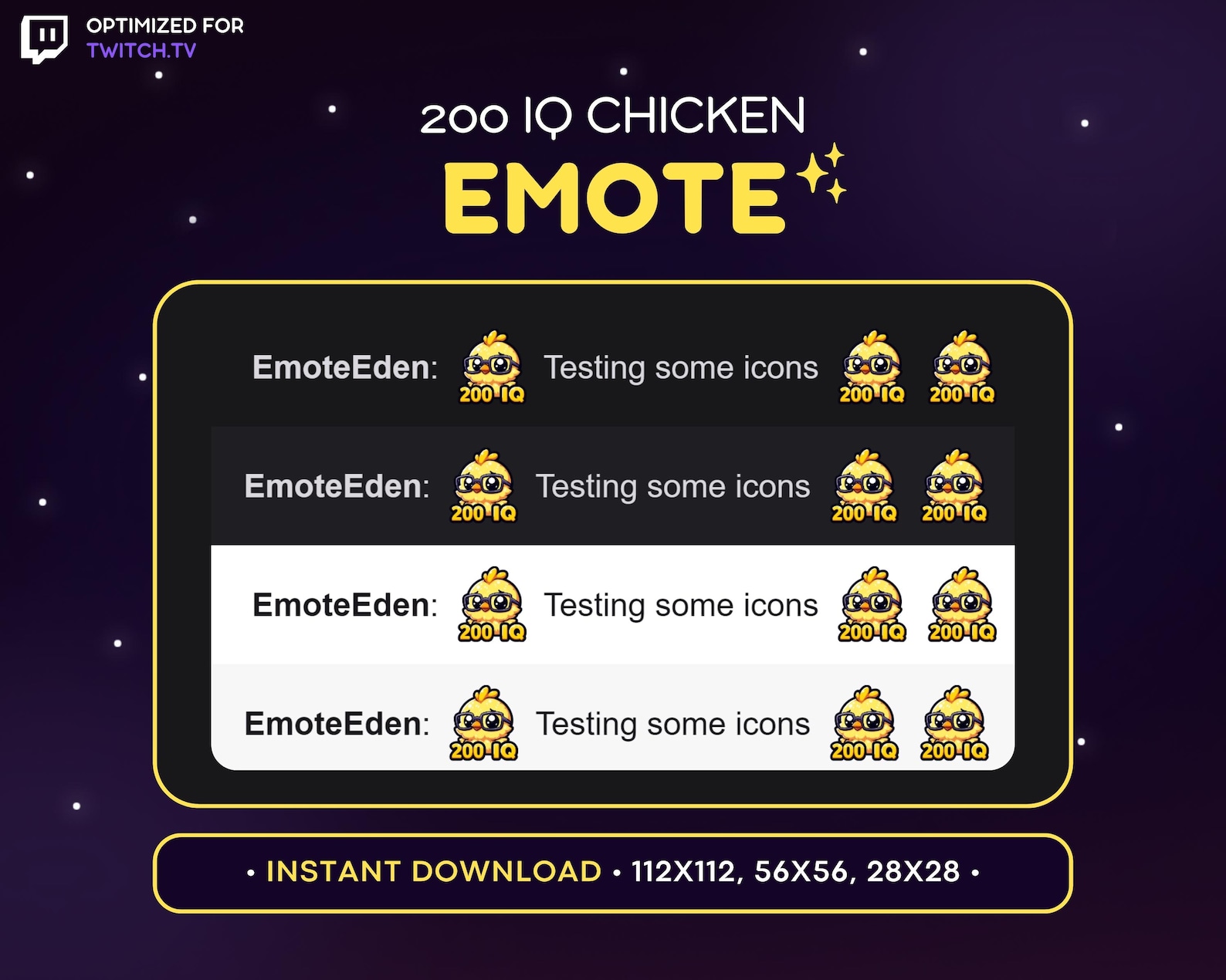 Chicken Twitch Emote - 200 IQ, Smart, Geek, Nerd, Glasses, Discord ...