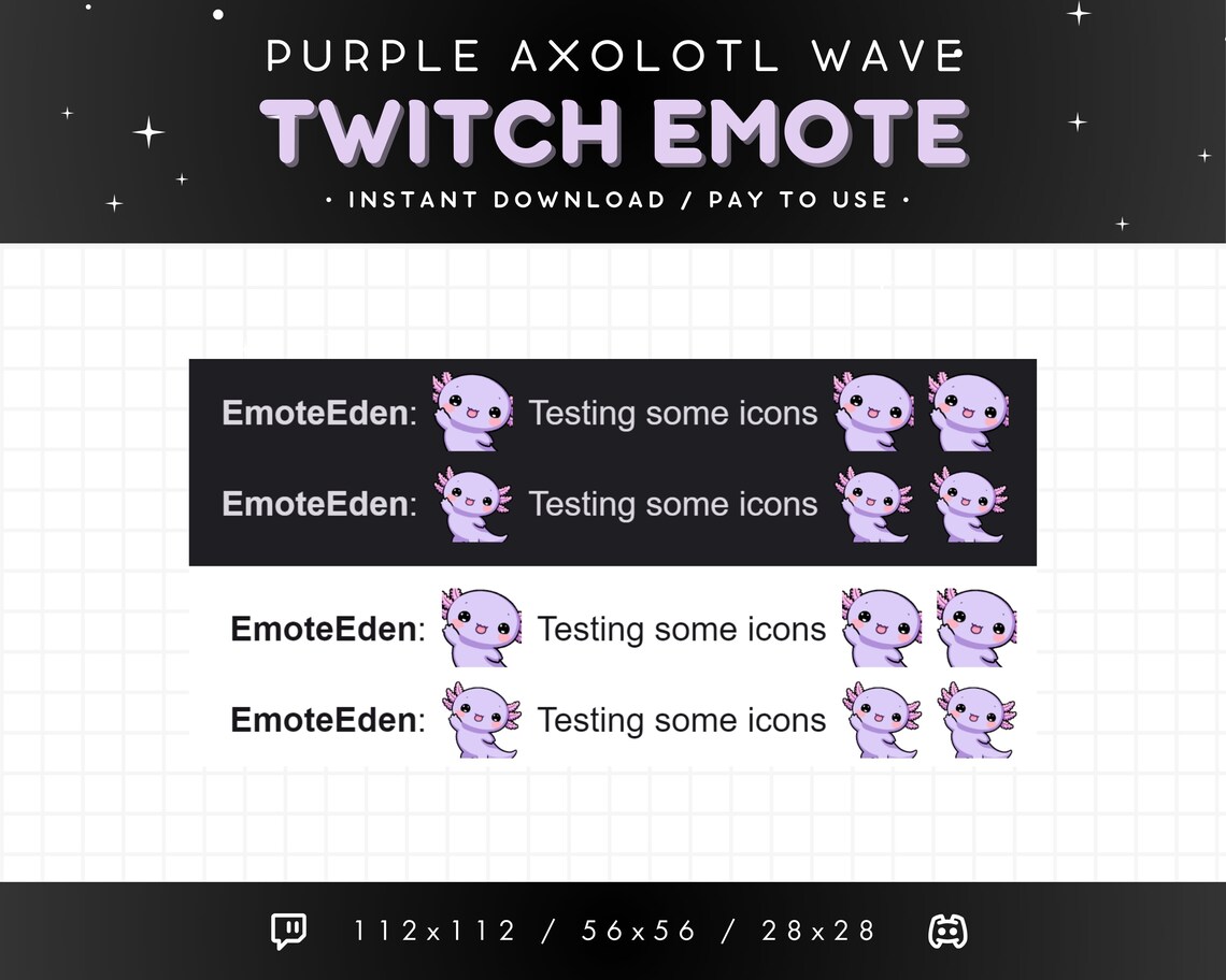 Cute Axolotl Twitch Emote Waving Purple Axolotl Emote, Axolotl Discord Emote, Gaming, Streaming ...