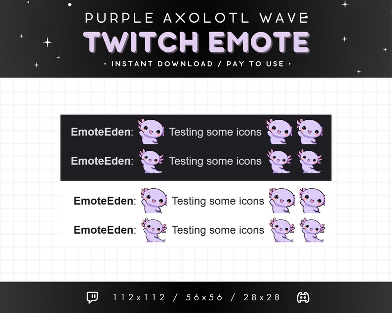 Cute Axolotl Twitch Emote Waving Purple Axolotl Emote, Axolotl Discord Emote, Gaming, Streaming ...