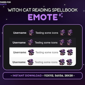 Witch Black Cat Twitch Emote - Spell Book Discord Emoji, Magic, Fantasy ...