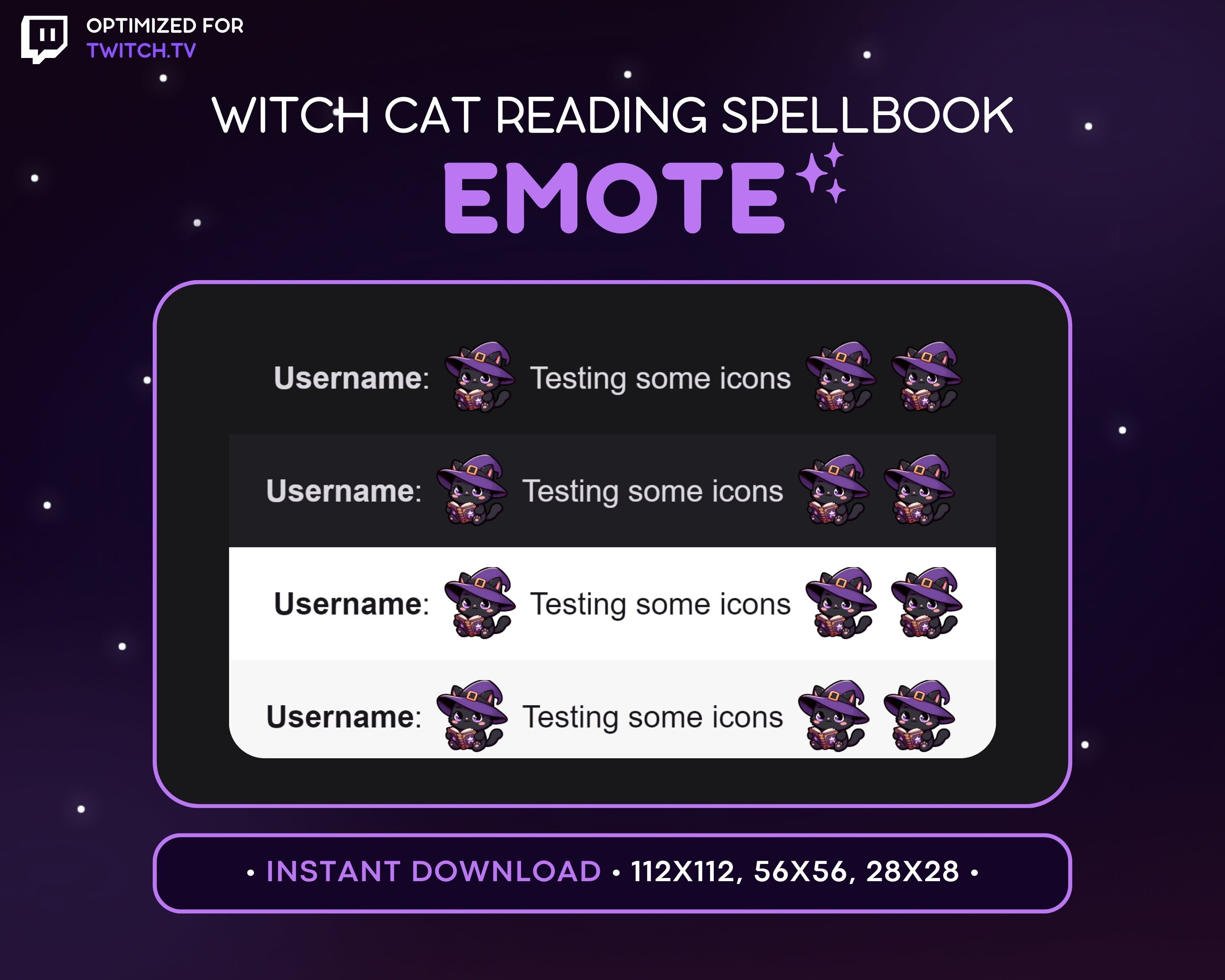 Witch Black Cat Twitch Emote - Spell Book Discord Emoji, Magic, Fantasy ...