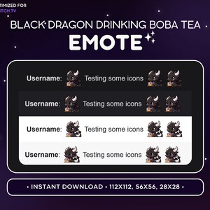 Cute Black Dragon Twitch Emote Boba Tea - Bubble Tea Dragon Emote ...