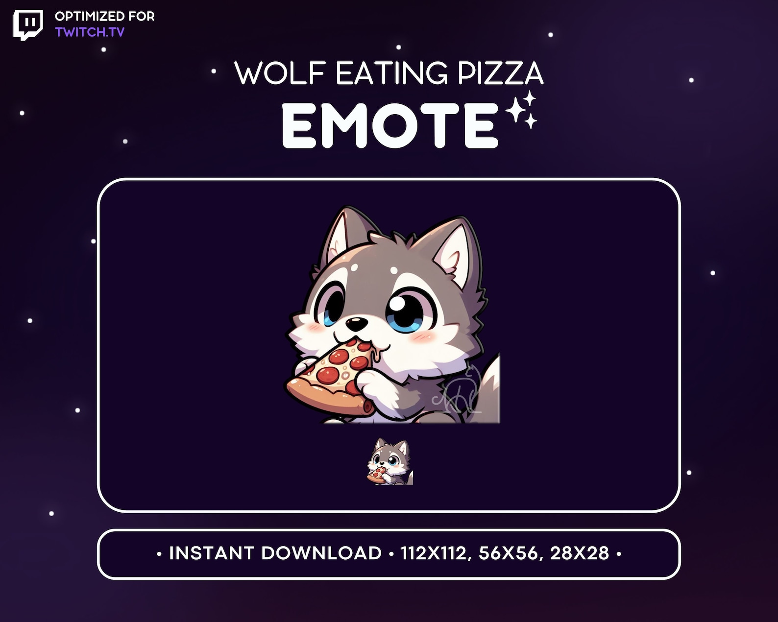 Cute Wolf Twitch Emote Pizza - Gray Wolf Emote, Wolf Discord Emote ...