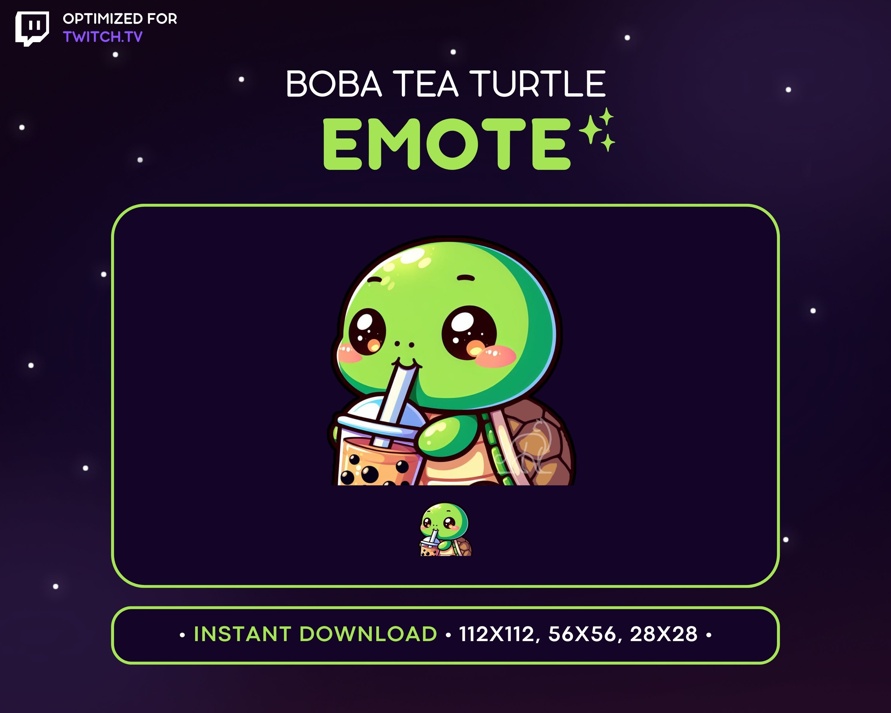 Cute Turtle Twitch Emote Bubble Tea Turtle Emote, Turtle Discord Emote ...