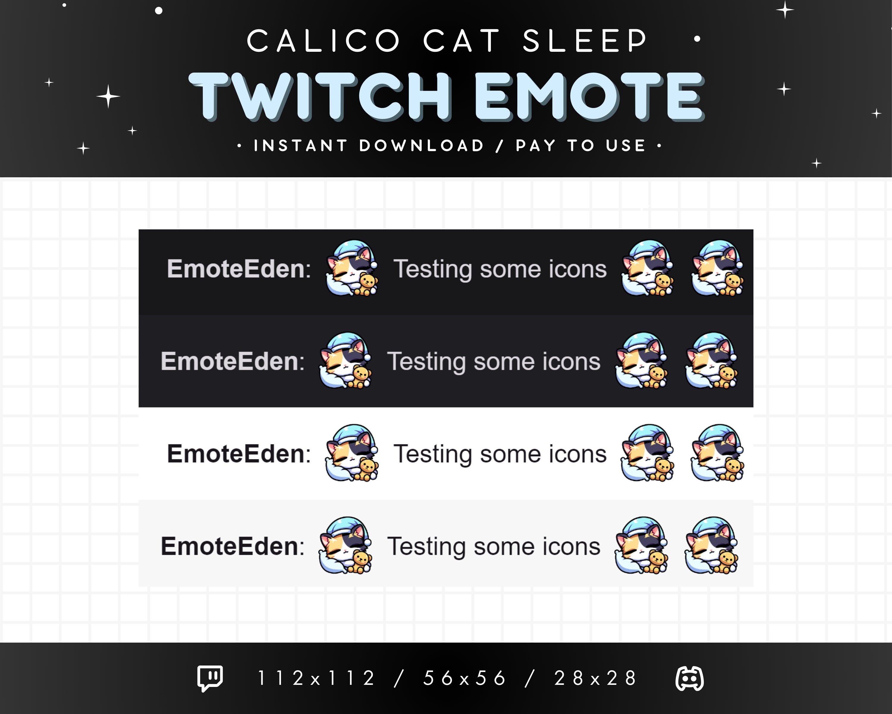 Sleepy Cat Twitch Emote Cute Calico Cat Emote, Hugging Teddy Bear, Cat ...