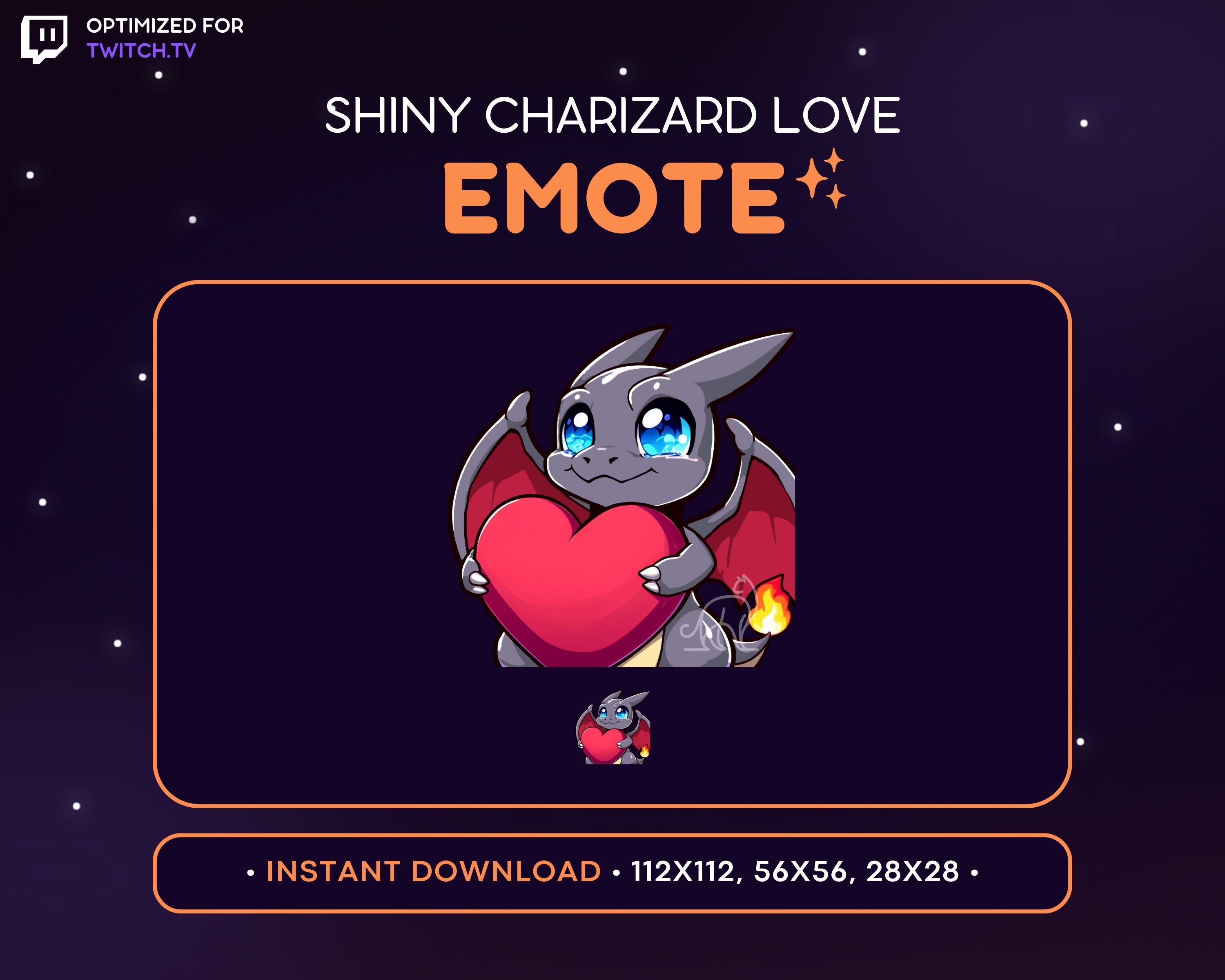 Cute Shiny Charizard Twitch Emote - Love Charizard Pokemon Emote ...