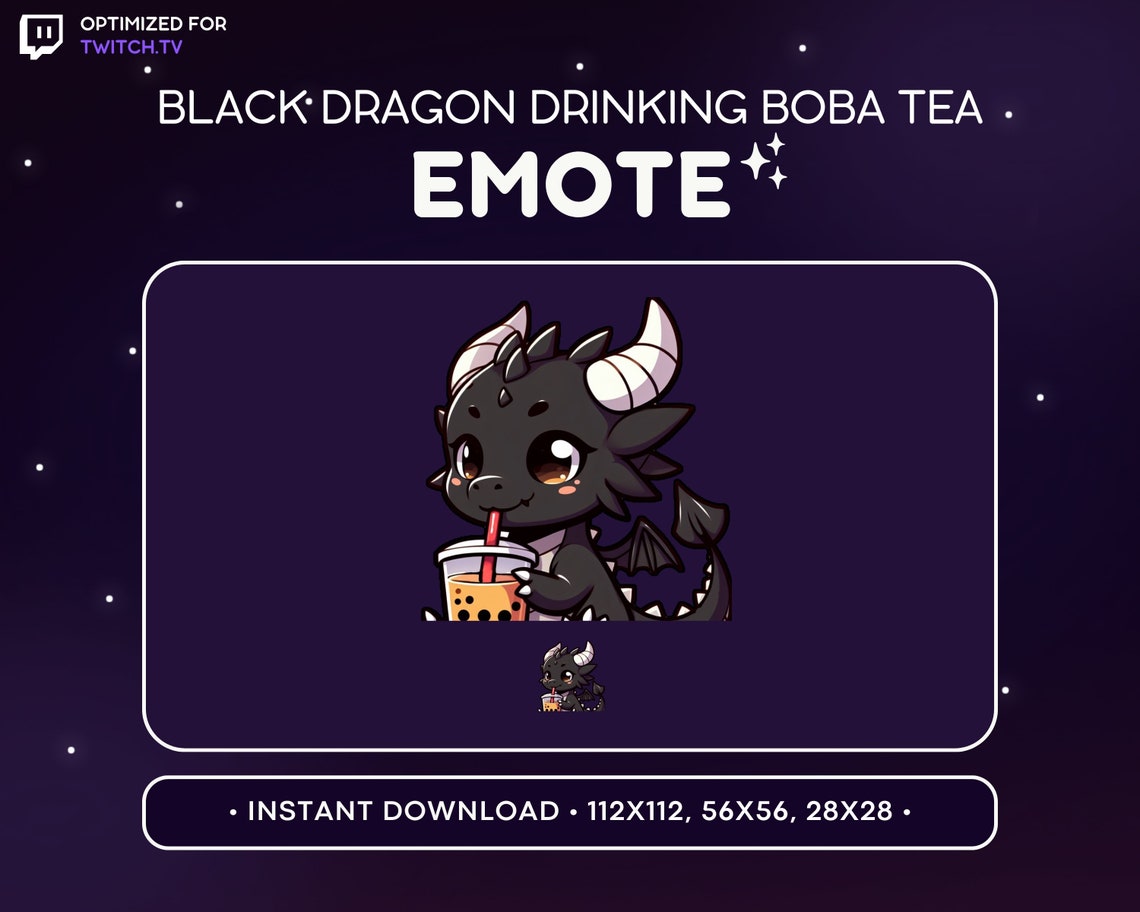 Cute Black Dragon Twitch Emote Boba Tea Bubble Tea Dragon Emote, Dragon ...