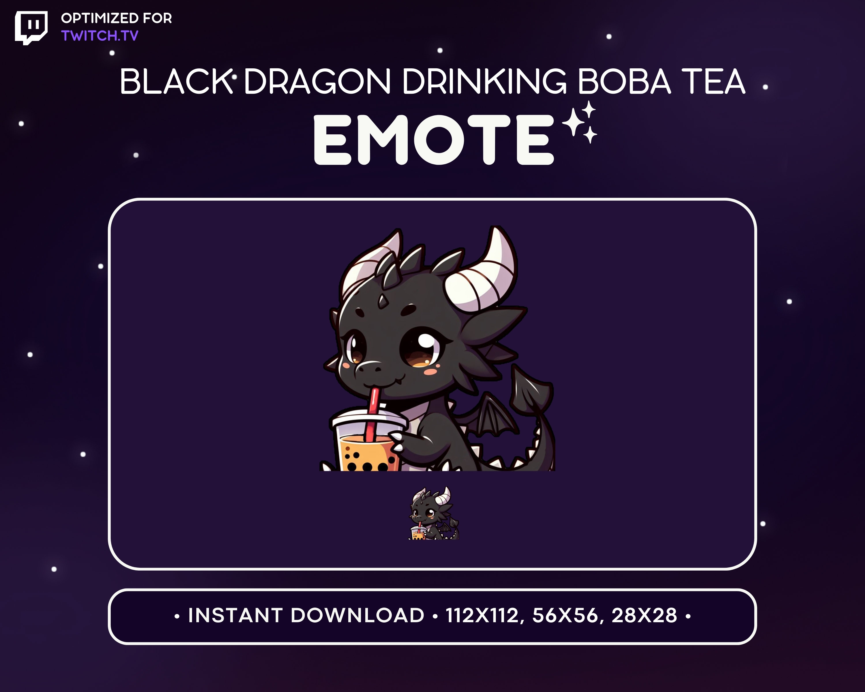 Cute Black Dragon Twitch Emote Boba Tea Bubble Tea Dragon Emote, Dragon ...