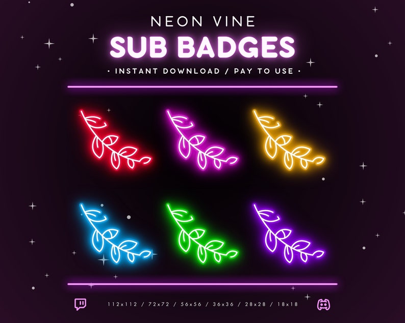Neon Vine Sub Badges Neon Twitch Sub Badges, Channel Point Icon ...