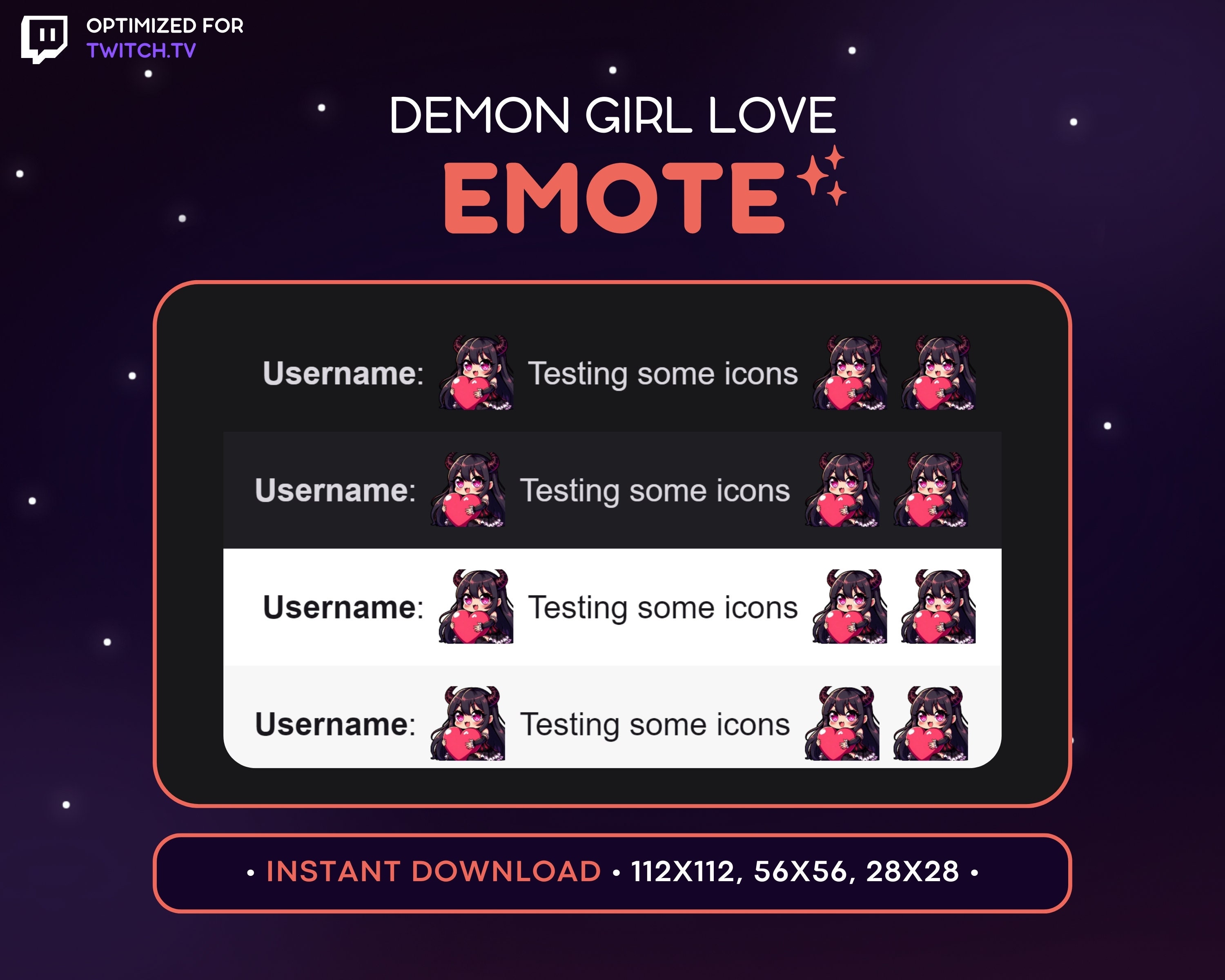 Cute Demon Girl Twitch Emote, Evil Hell Girl, Kawaii Anime Emote, Gamer ...