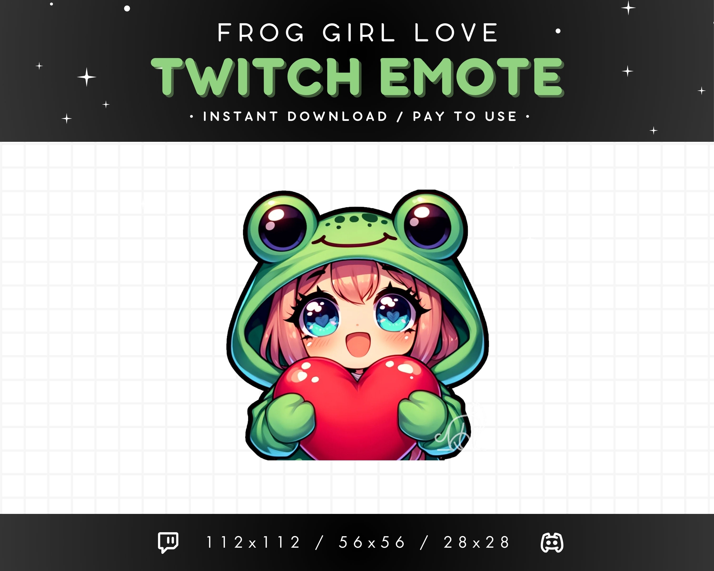 Frog Chibi Girl Twitch Emote Love, Frog Hoodie Girl, Kawaii Anime Emote ...