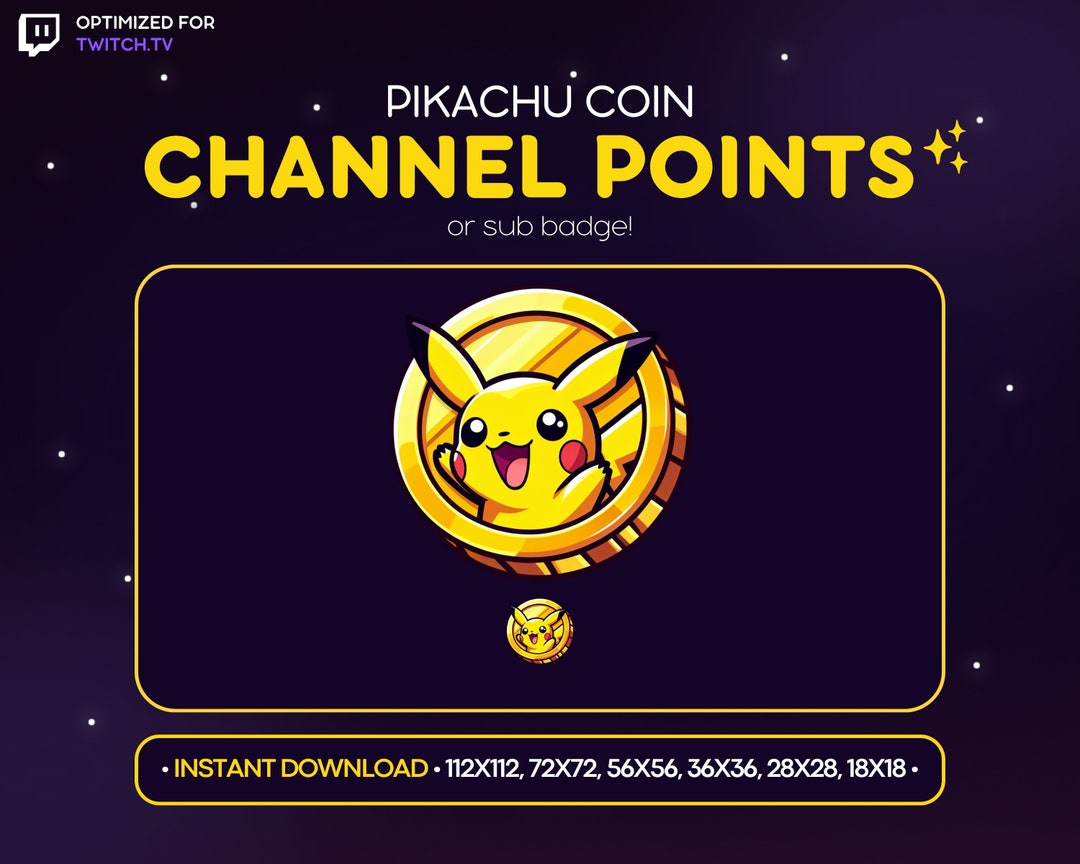 Pikachu Coin Twitch Channel Point Icon, Sub Badge, Emote - Pikachu ...