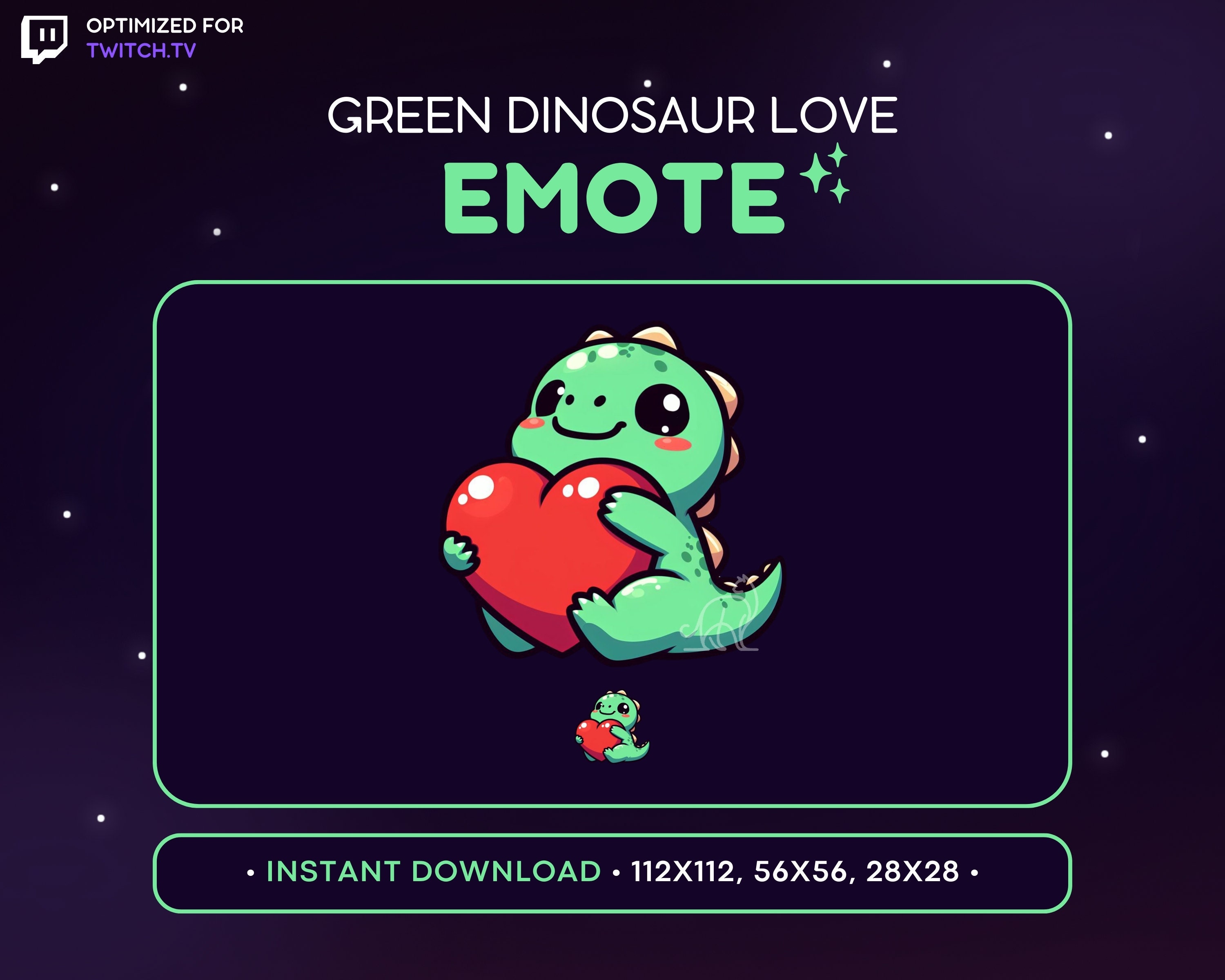 Cute Dinosaur Twitch Emote Love Heart Dinosaur Emote, Green Dinosaur ...