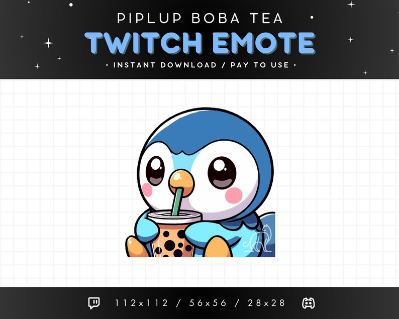 Cute Piplup Twitch Emote Boba Tea Piplup Pokemon Emote, Gaming ...