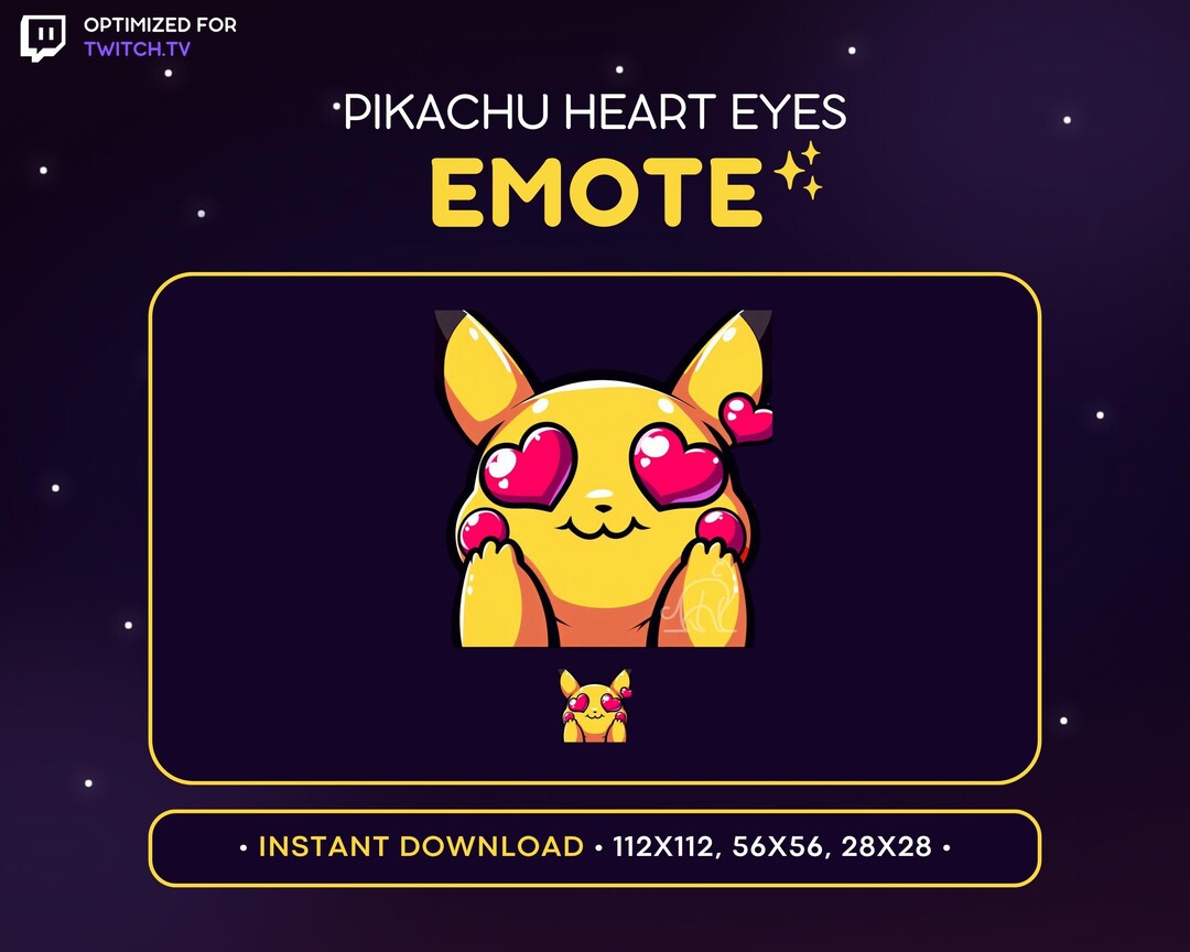 Pikachu Twitch Emote - Heart Eyes Pikachu Pokemon Emote, Gaming ...