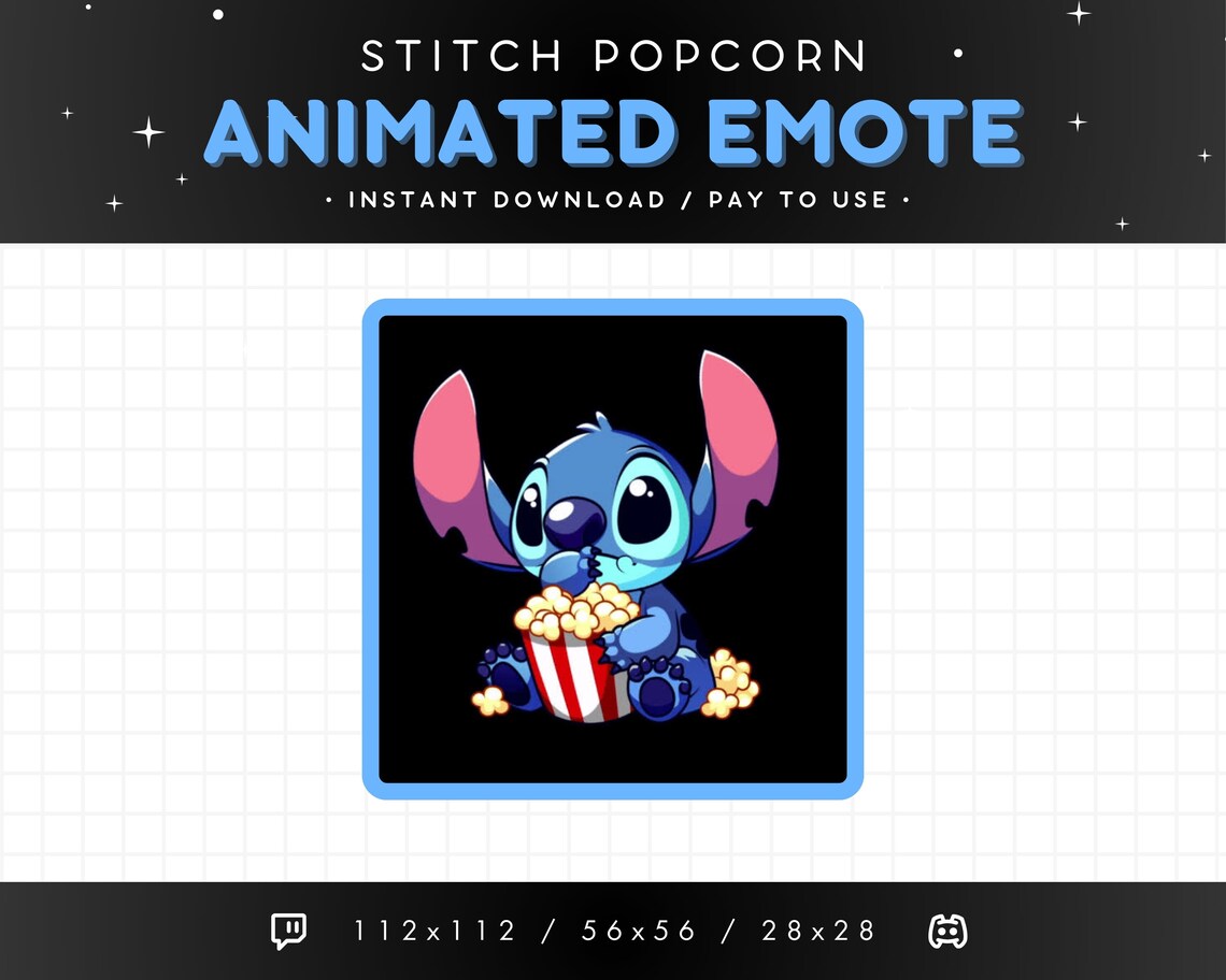 Stitch Popcorn Animated Twitch Emote Stitch Discord Emote, Stitch ...