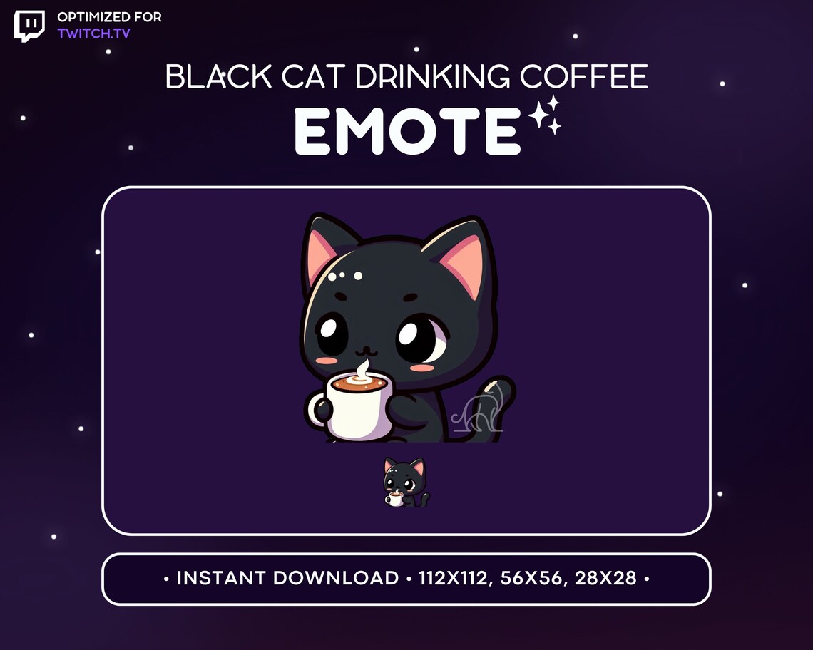 Cute Black Cat Twitch Emote Coffee - Drink Cat Emote, Cat Discord Emote ...
