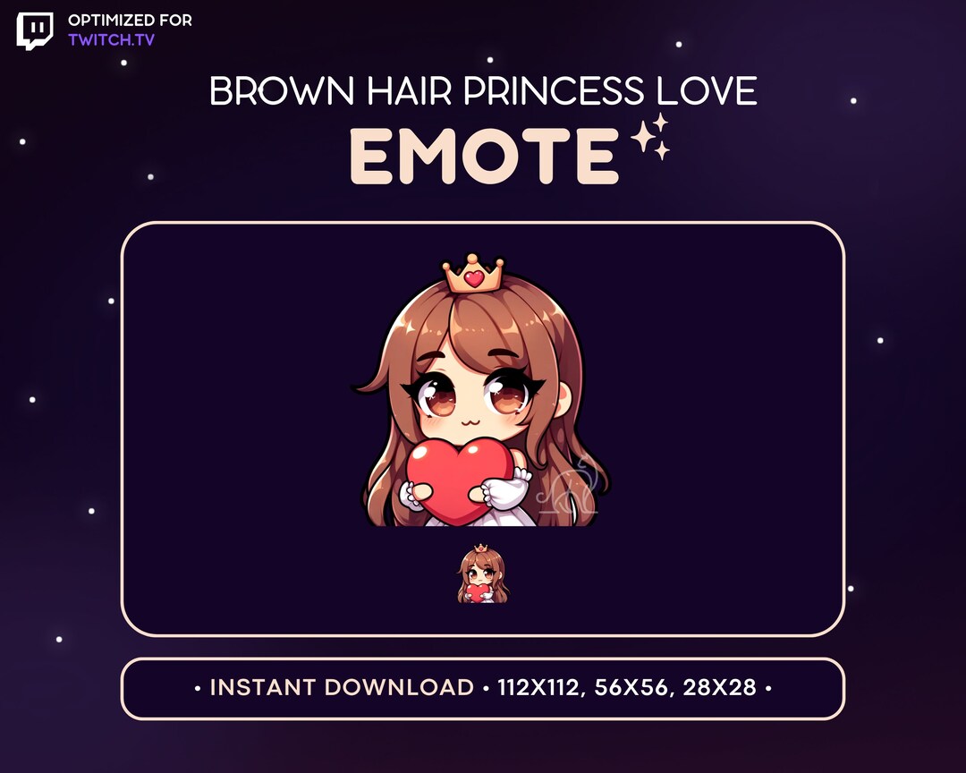 Brunette Princess Chibi Girl Twitch Emote Love, Brown Hair Girl, Kawaii ...