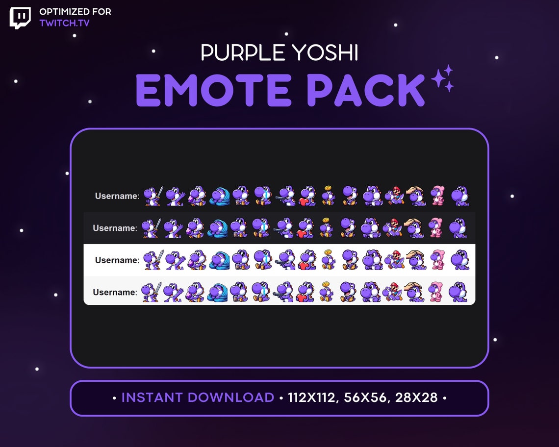 Purple Yoshi Twitch Emote Pack 15x - Yoshi Emote, Yoshi Discord Emote ...