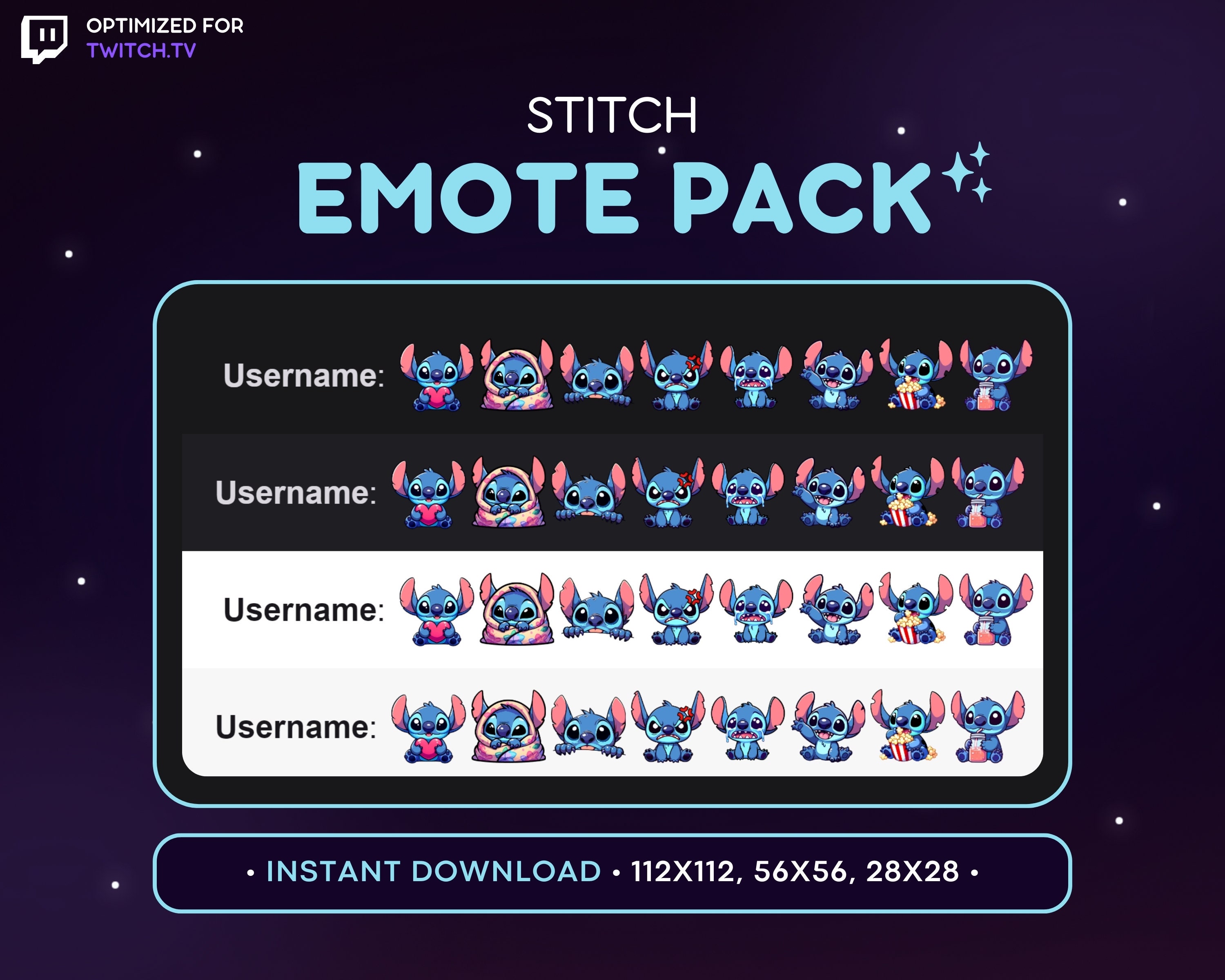 Stitch Twitch Emote Pack 8x - Stitch Discord Emote, Stitch Streaming ...