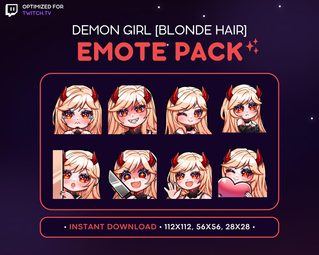 Demon Girl Twitch Emote Pack 8x - Blonde Hair Evil Succubus Girl ...