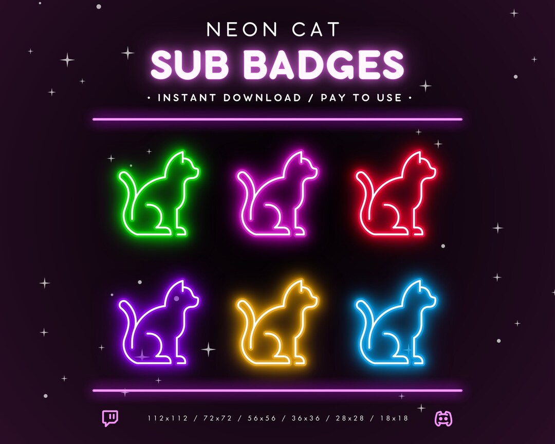 Neon Cat Sub Badges - Neon Twitch Sub Badges, Channel Point Icon ...