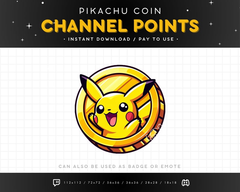 Pikachu Coin Twitch Channel Point Icon, Sub Badge, Emote Pikachu ...