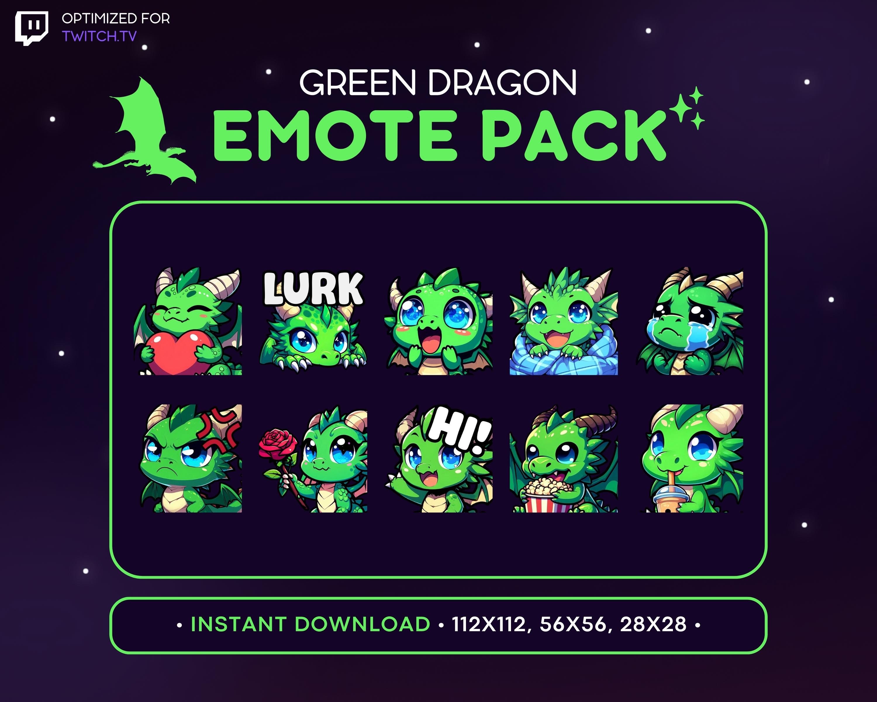 Cool Green Dragon Twitch Emote Pack - Dragon Emote Bundle, Dragon ...