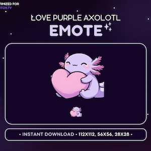 Cute Axolotl Twitch Emote - Love Purple Axolotl Emote, Axolotl Discord Emote, Gaming, Streaming ...