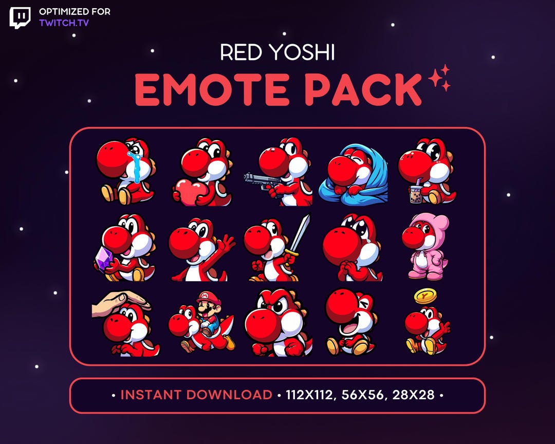 Red Yoshi Twitch Emote Pack 15x Yoshi Emote, Yoshi Discord Emote ...