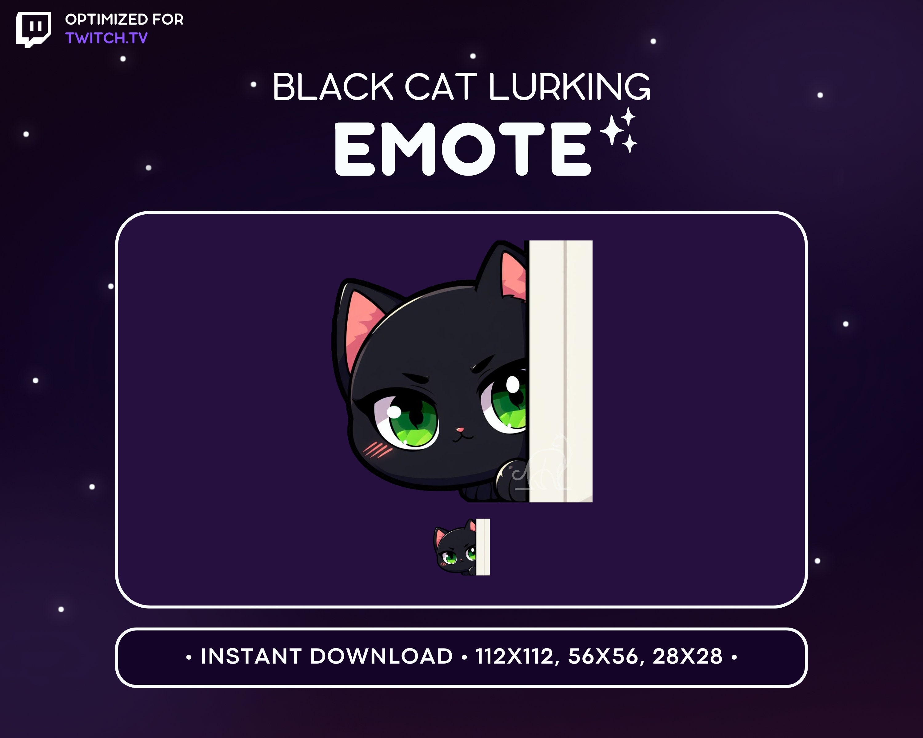 Cute Black Cat Twitch Emote Lurk - Hiding Cat Emote, Cat Discord Emote ...